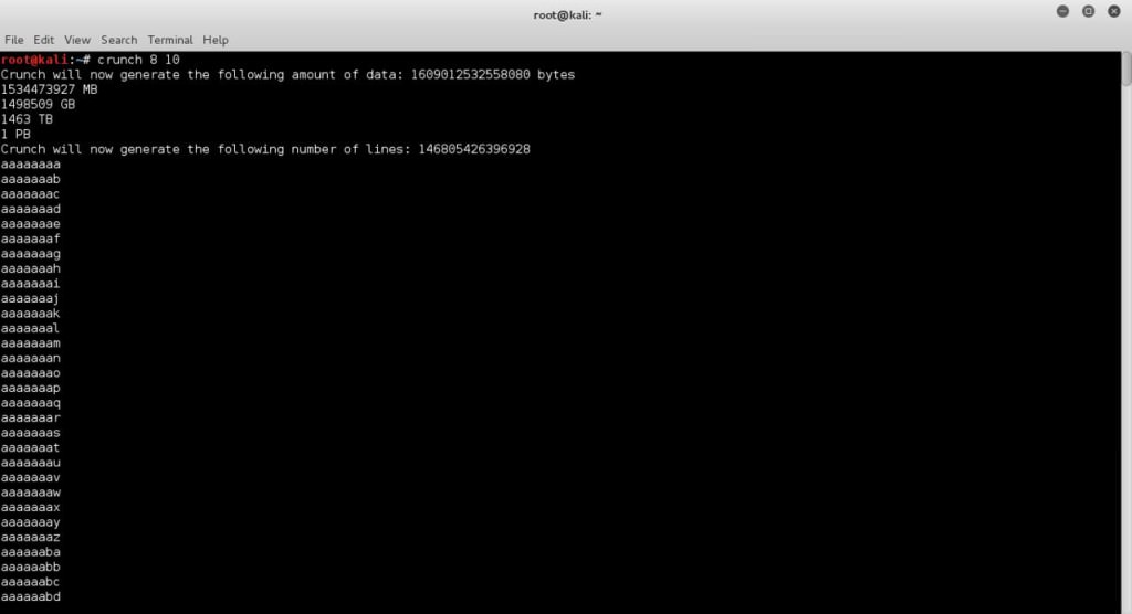 Creating a custom worldlist using crunch on Kali Linux